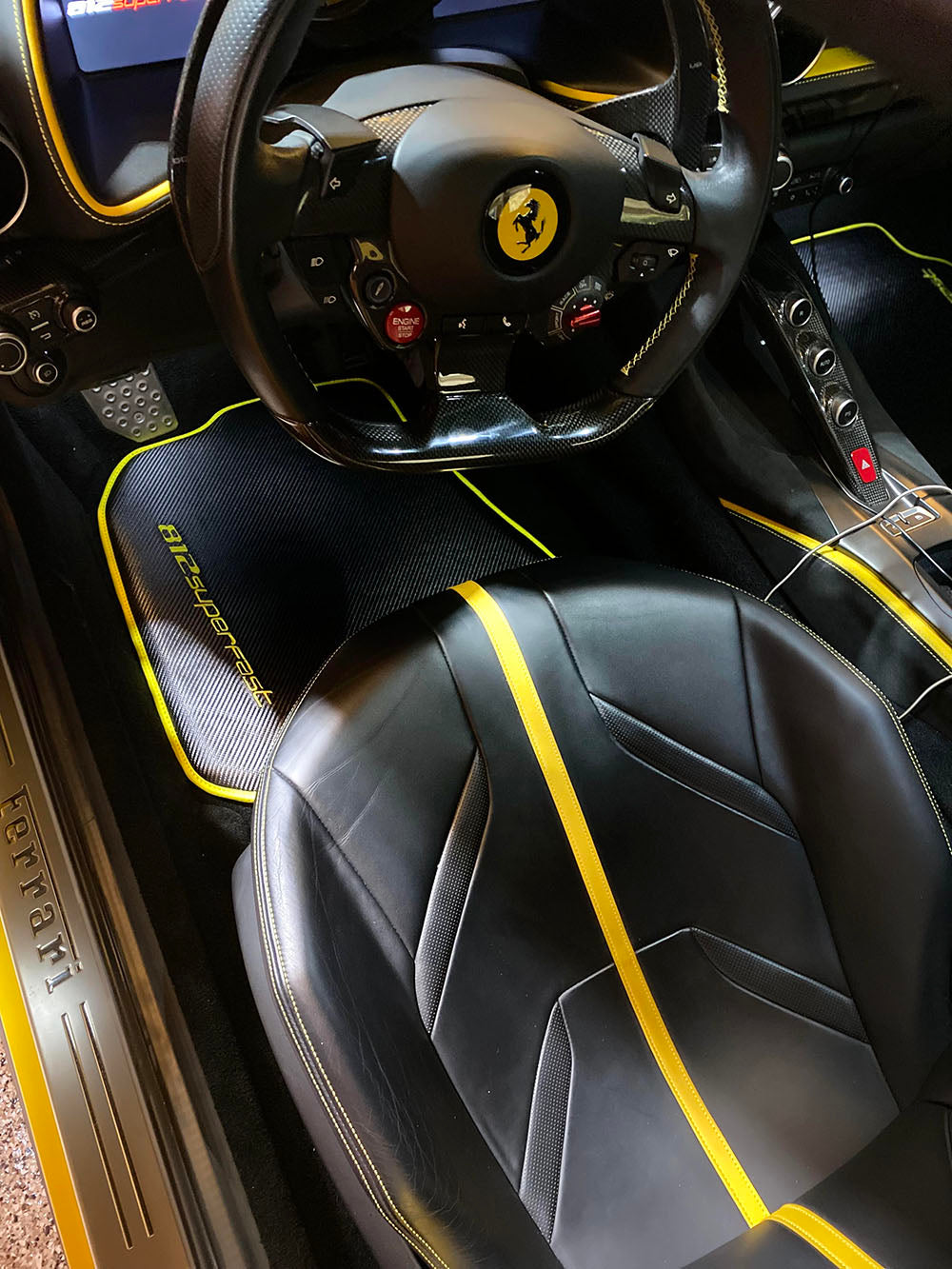 Black Floor Mats for Ferrari Roma (2021-2024) with Leather | Scuderia Mats